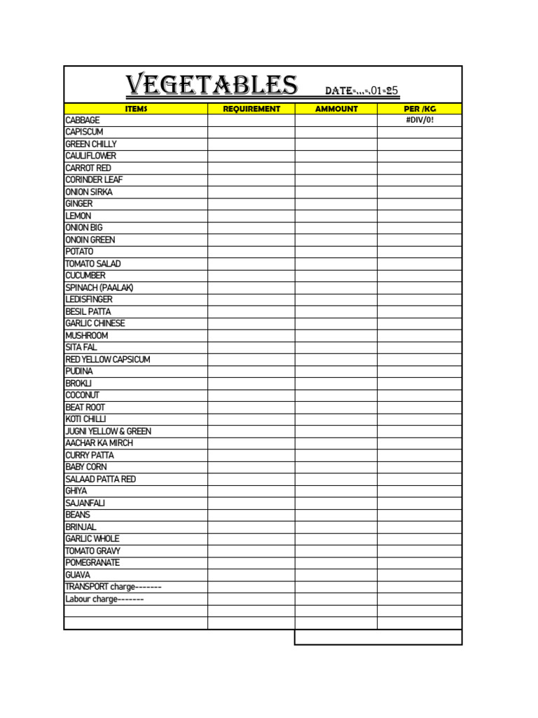 Vegetables Blank Page | PDF