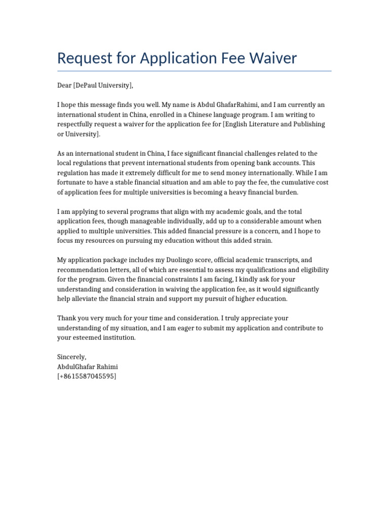 Application Fee Waiver Request | PDF