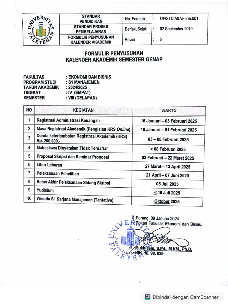 Kalender Akademik Tk. 4 24 - 25 Genap | PDF