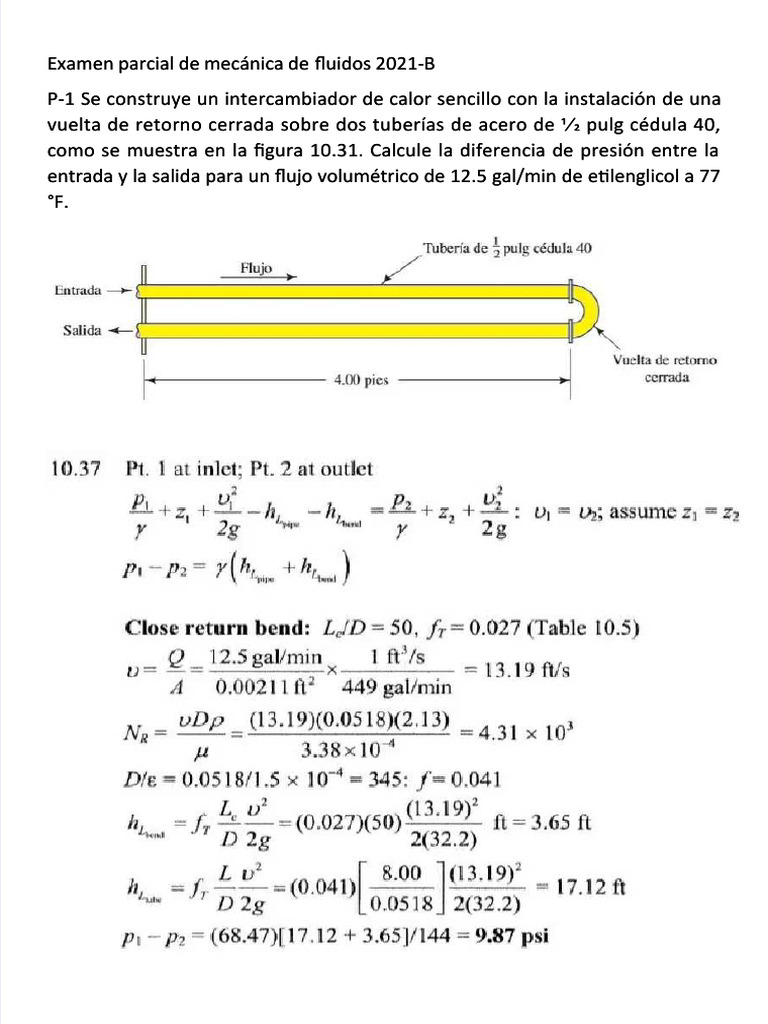 PDF Examen Parcial de Mecanica de Fluidos 2021 - Compress | PDF