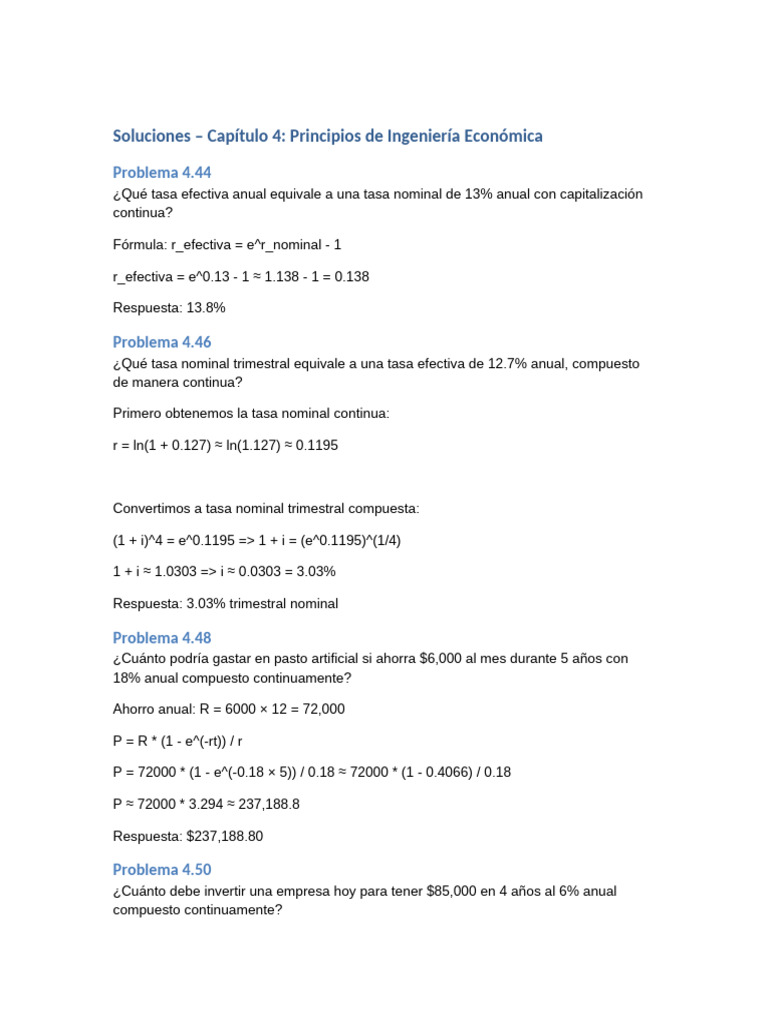 Soluciones Capitulo4 Interes Continuo | PDF