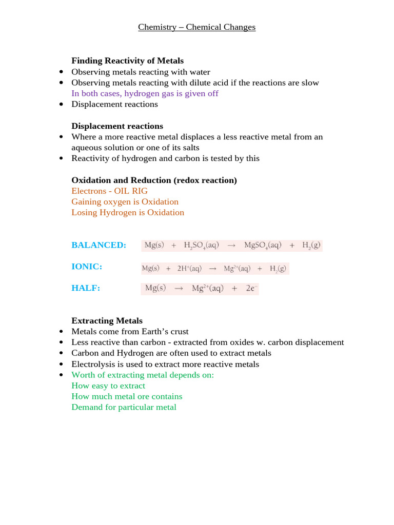 Chemical Changes | PDF