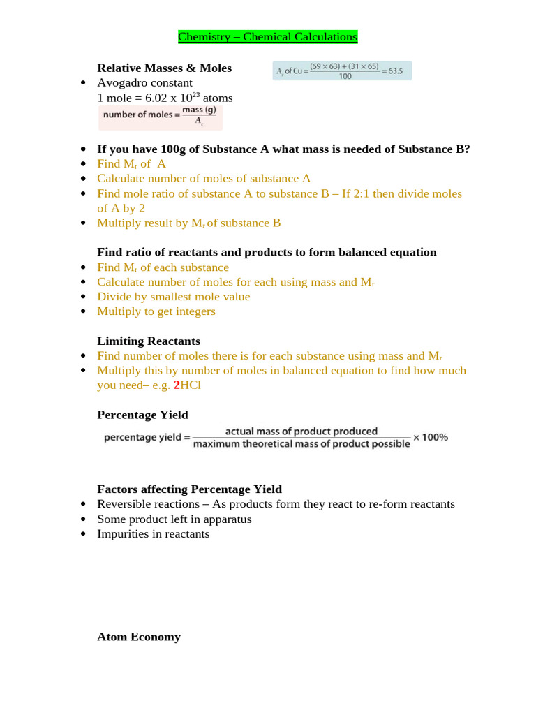 Chemical Calculations | PDF