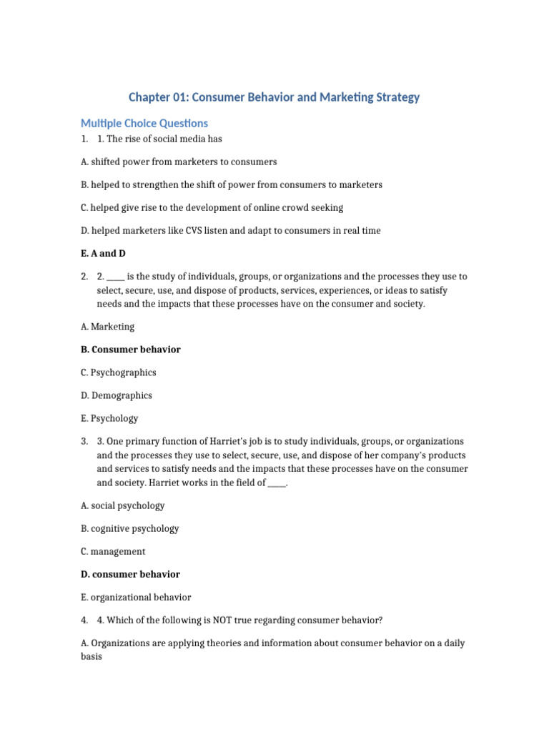 Chapter 01 Consumer Behavior | PDF | Marketing | Behavior