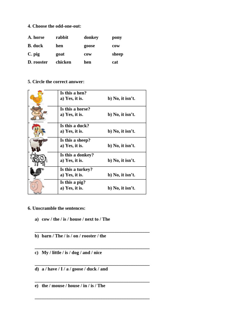 Animal Recognition and Sentence Scrambles | PDF