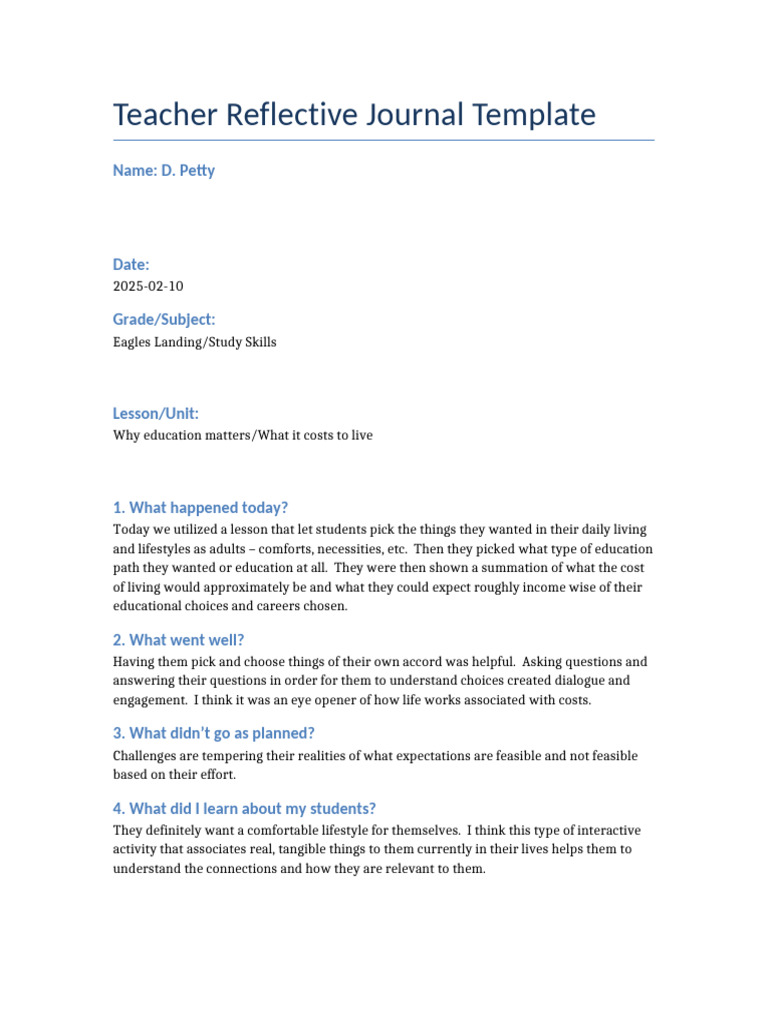 Teacher_Reflective_Journal_Template | PDF