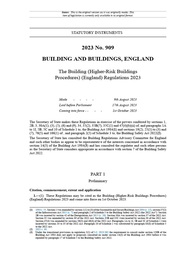 The Building (Higher-Risk Buildings Procedures) (England) Regulations ...