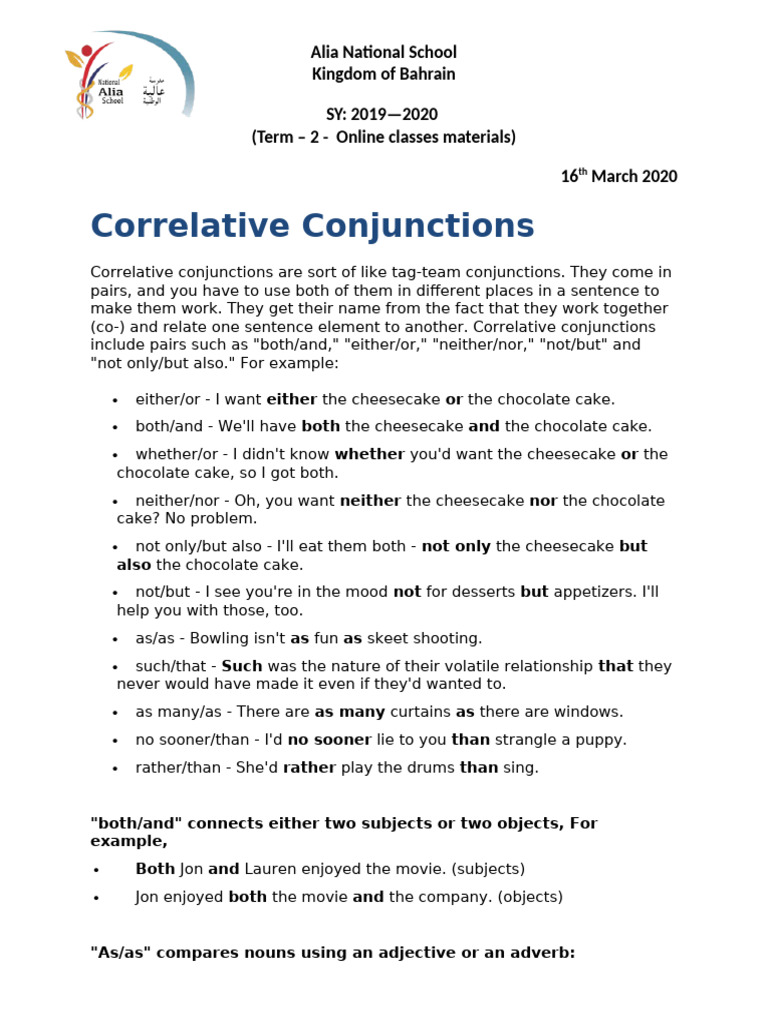 Correlative Conjunctions | PDF | Subject (Grammar) | Linguistic Typology