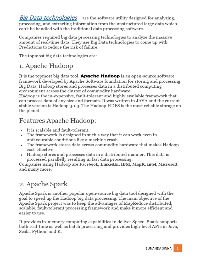 Big Data technologies UNIT 1 | PDF | Apache Hadoop | Cloud Computing