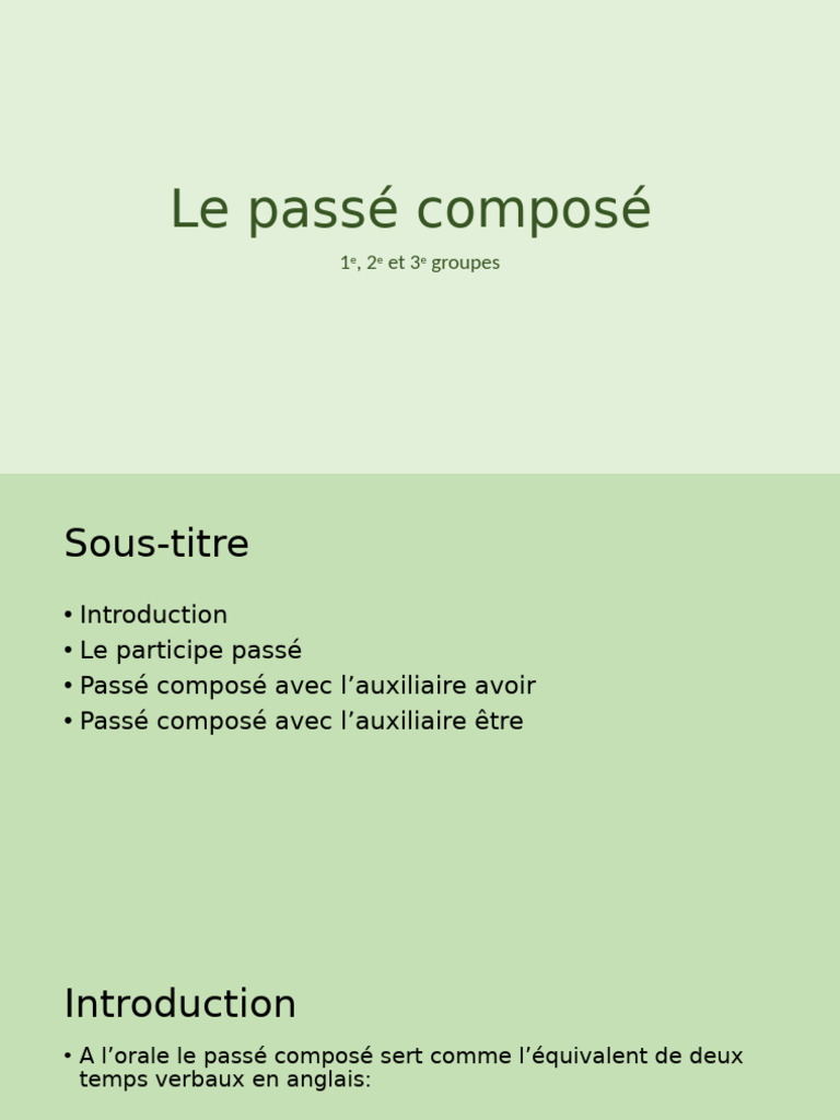 Le passé composé des verbes du premier, deuxième et trosième groupes | PDF