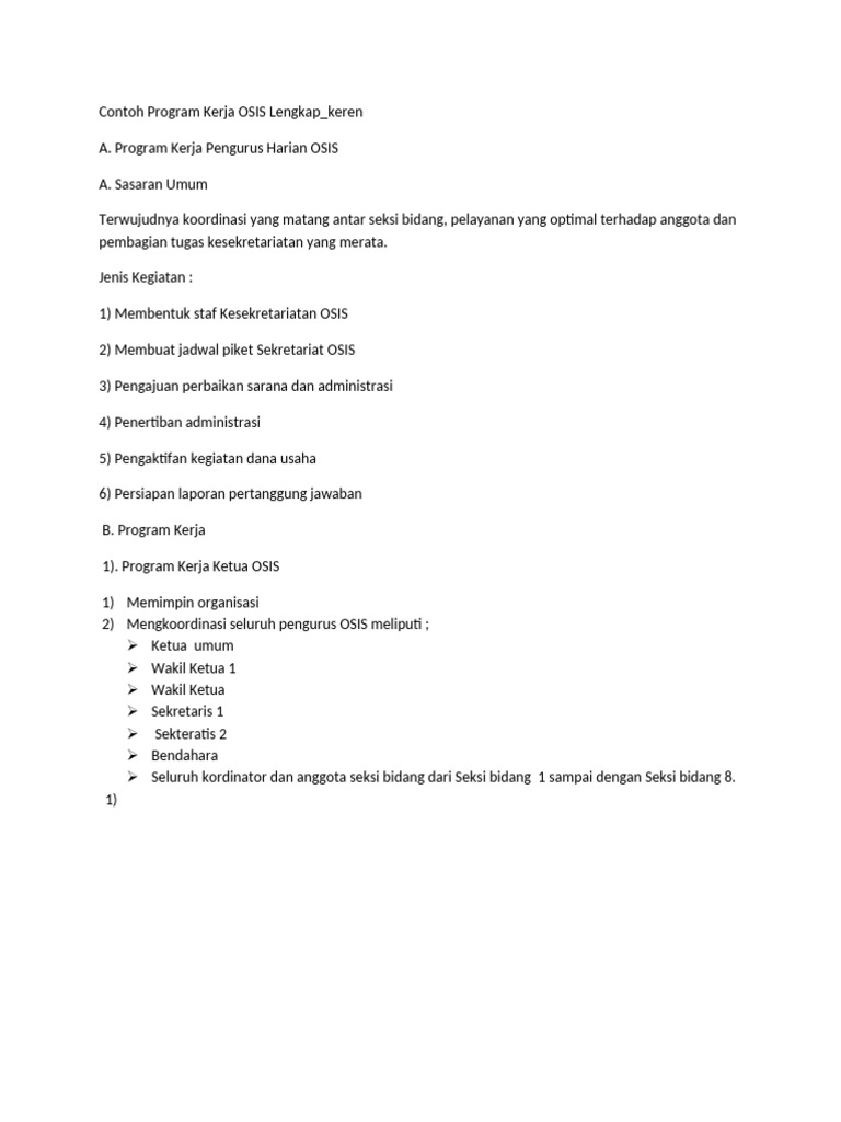 Contoh Program Kerja OSIS Lengkap | PDF