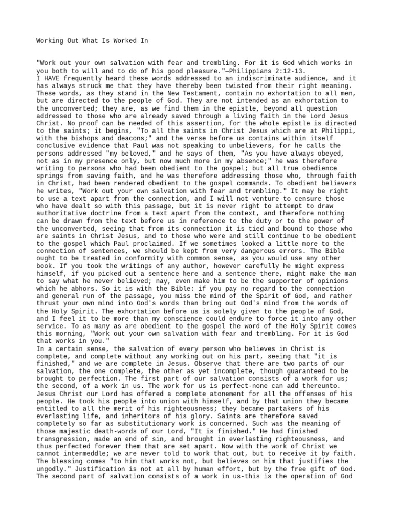 Working Out What is Worked In | PDF | Salvation | Jesus