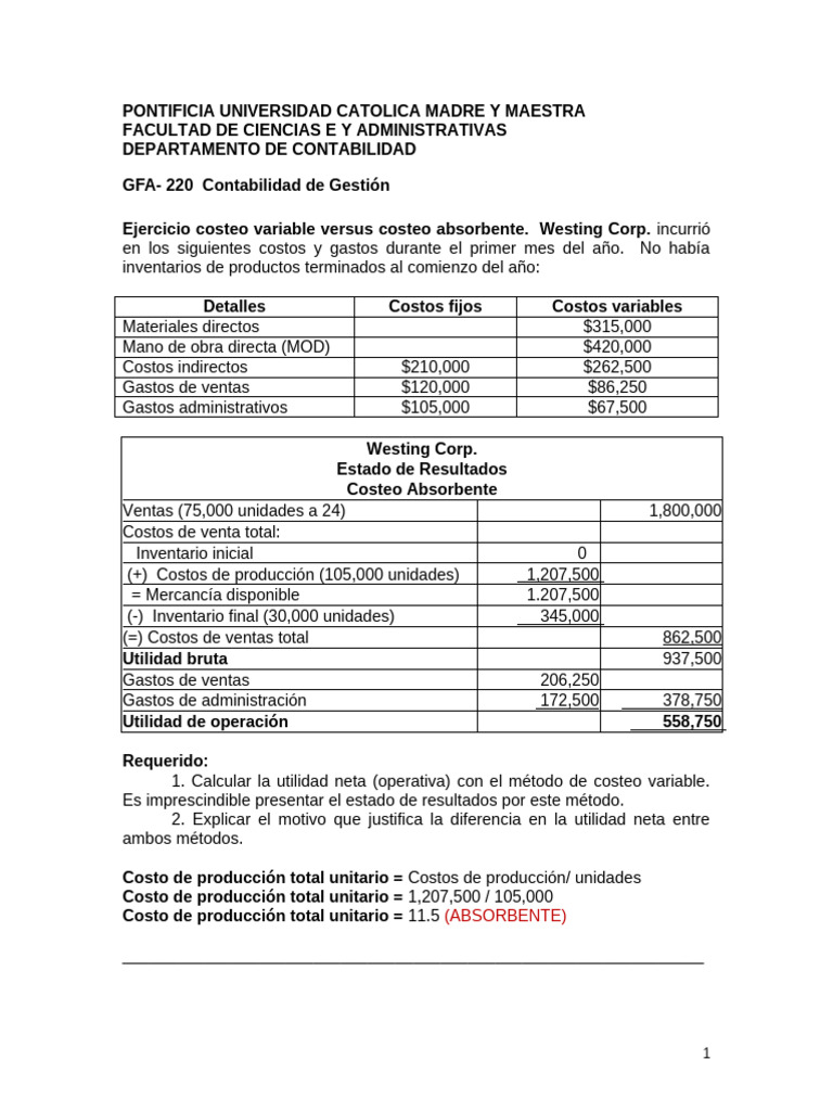 Ejercicio Costeo Absorbente y Variable PVA | PDF | Estado de resultados | Ciencias económicas