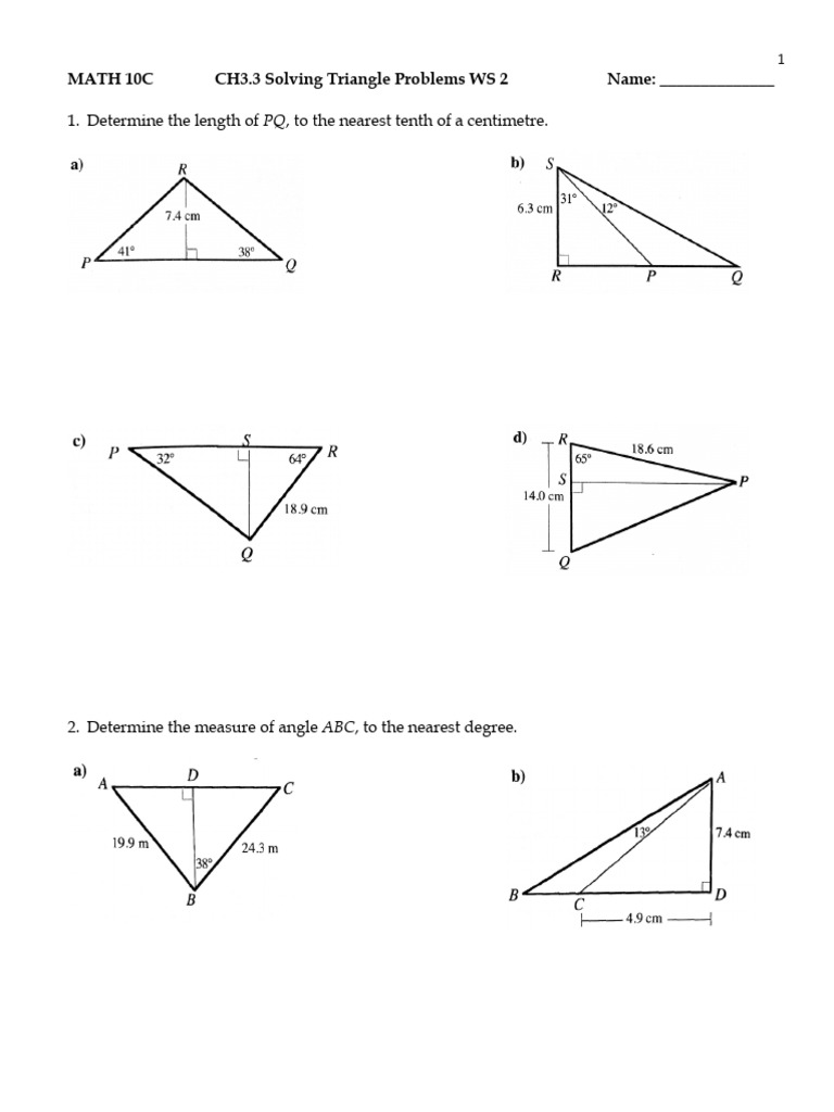 Trigonometry Applications Worksheet #2 + Key | PDF | Area | Elementary ...