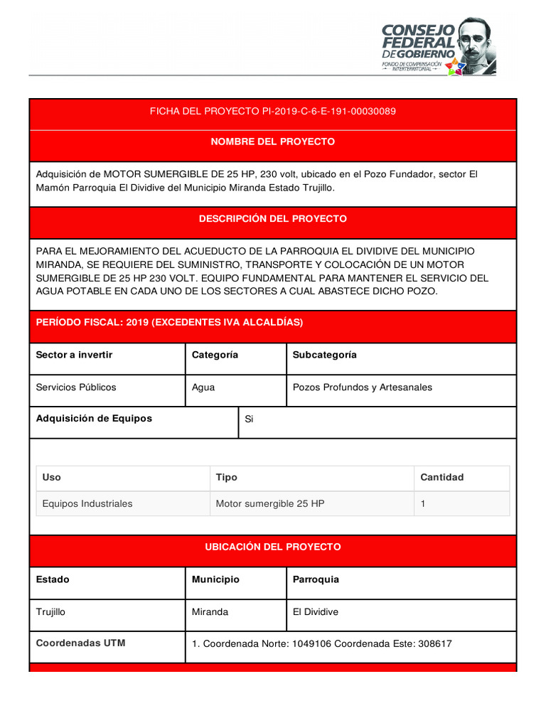 Ficha Del Proyecto Pi-2019-C-6-E-191-00030089 | PDF