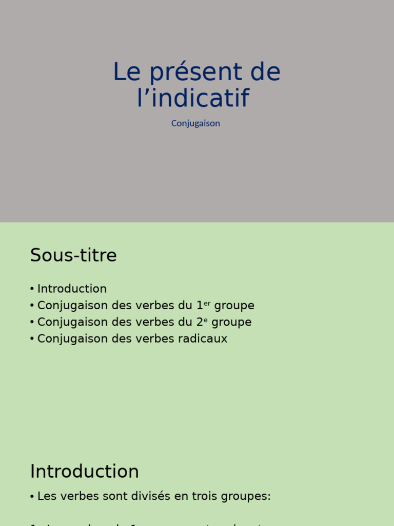 Le Présent de L'indicatif: La Conjugaison Des Verbes Du Premier Et ...