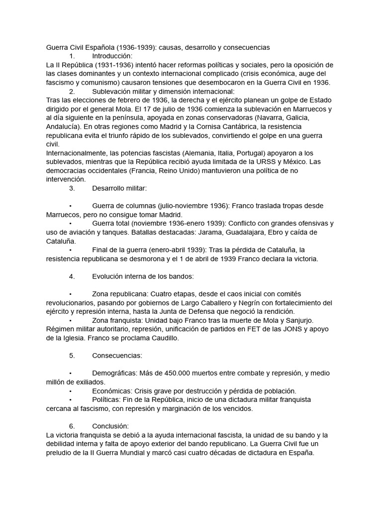 Causas y Consecuencias de la Guerra Civil Española | PDF | guerra civil ...