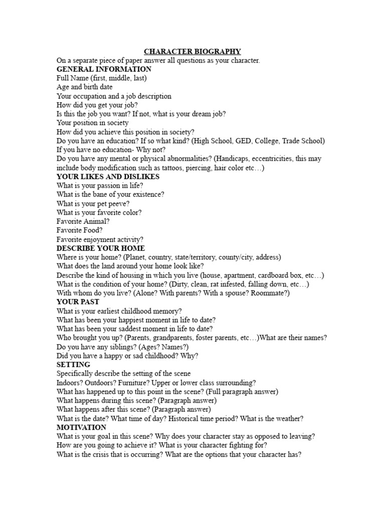 Character Biography | PDF