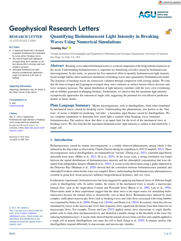 Geophysical Research Letters - 2024 - Hao - Quantifying Bioluminescent ...