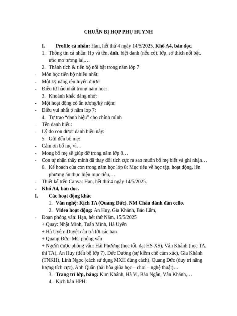 7N1-Kế Hoạch Phân Công Chuẩn Bị HPH | PDF