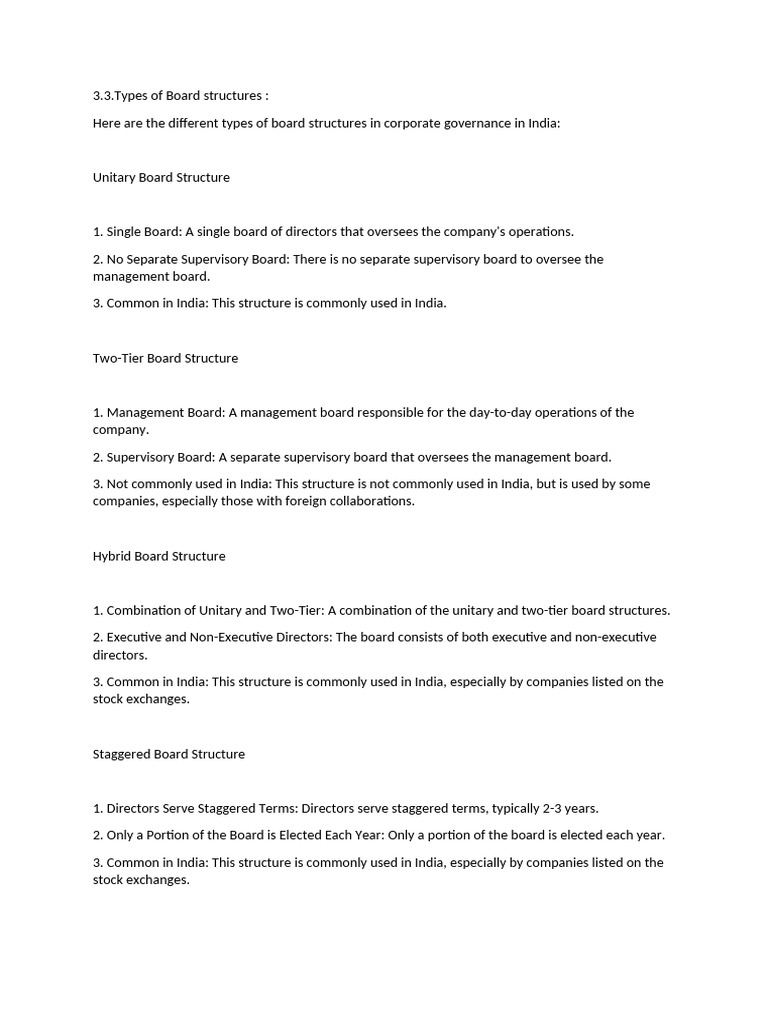 Types of Board Structures in India | PDF