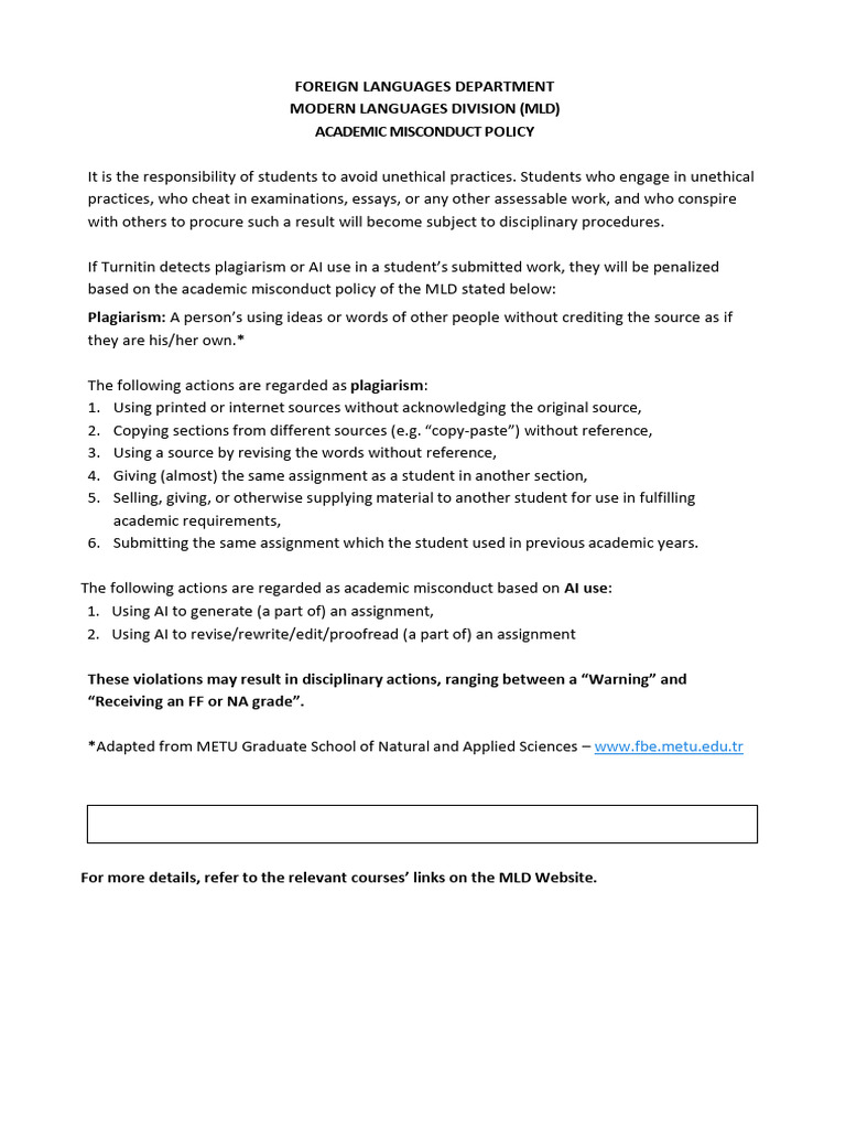 MLD Academic Misconduct Policy Overview | PDF