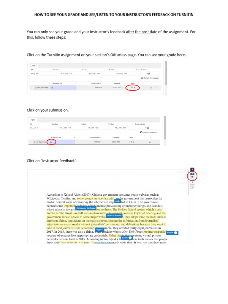 How To See Your Grade and See or Listen To Feedback On Turnitin | PDF