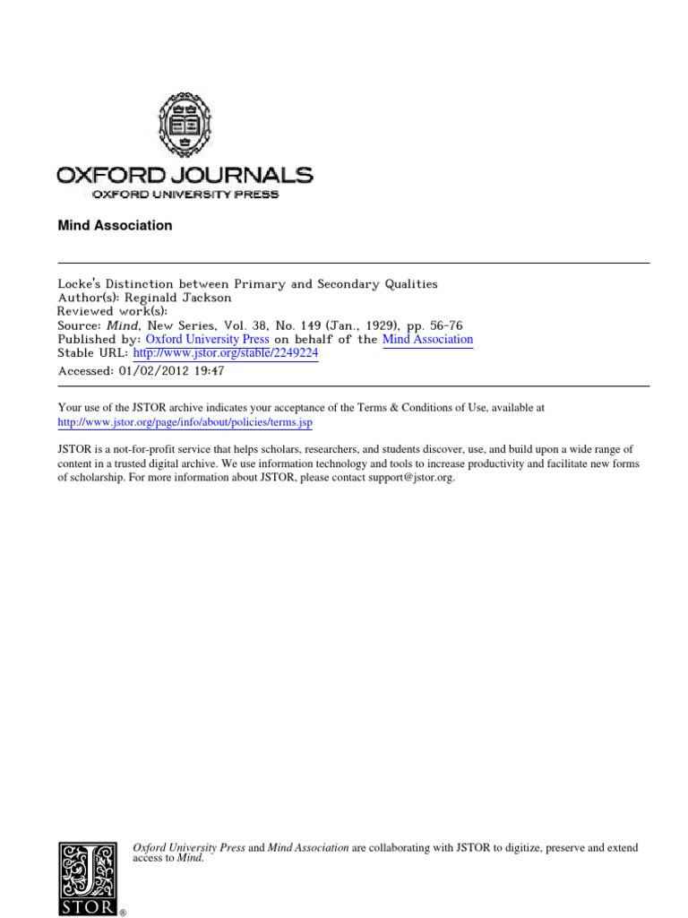 Locke's Primary vs. Secondary Qualities | PDF | John Locke | Substance ...