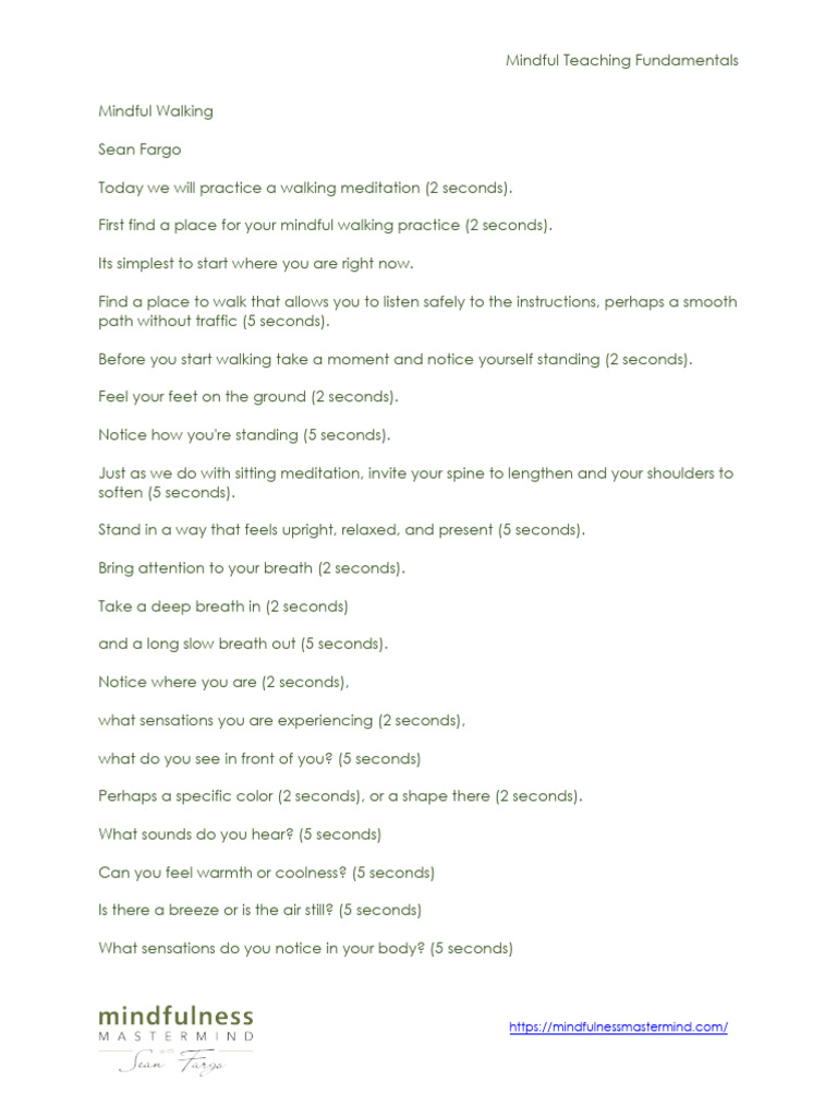 Mindful Walking Exercise | PDF | Experience | Awareness