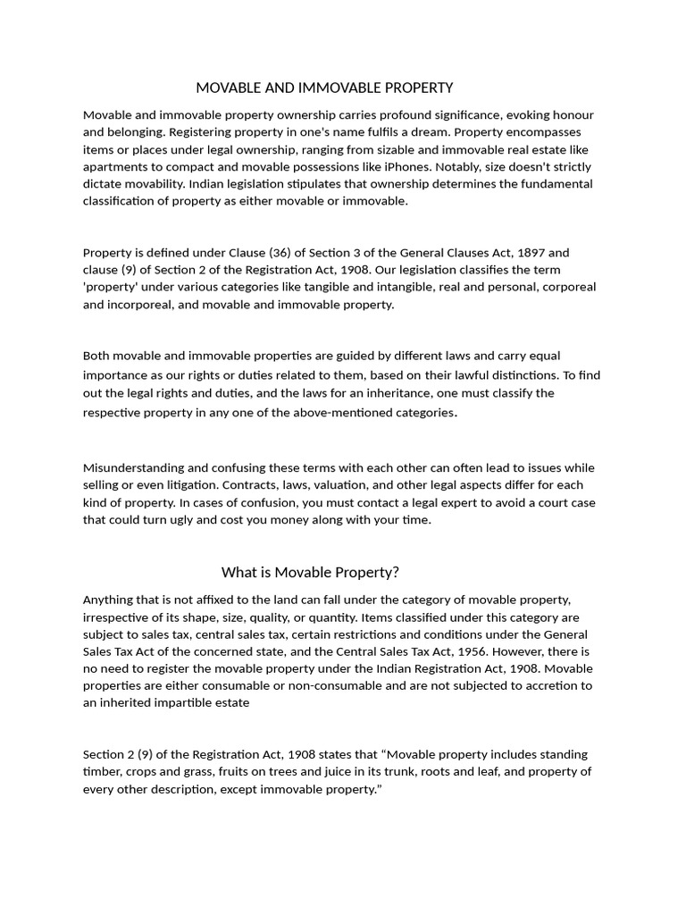 Movable and Immovable Property | PDF | Property | Real Property