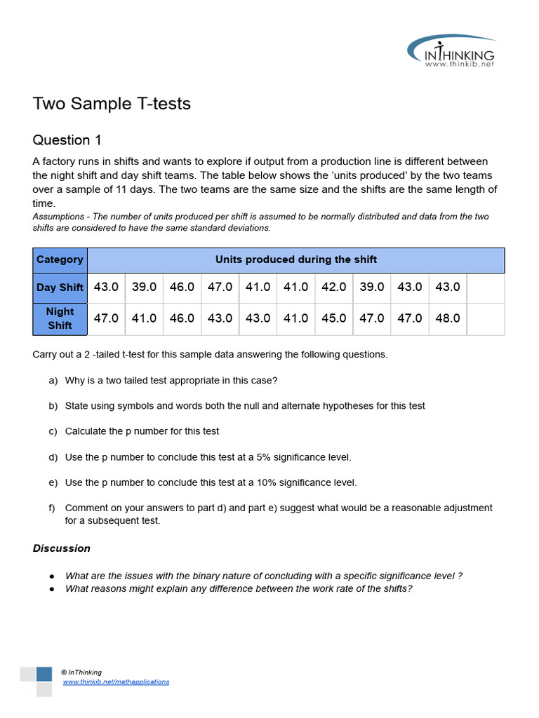 Two Sample T Tests AI SL | PDF | Student's T Test | P Value