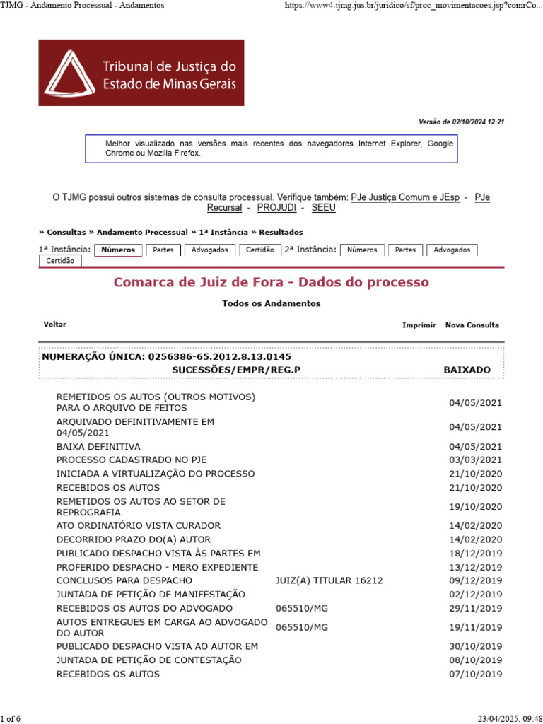TJMG - Andamento Processual - Andamentos | PDF | Advogado | Direito Público