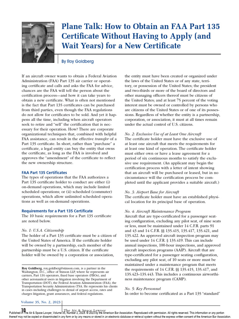 How To Obtain and FAA Part 135 Certificate. | PDF | Federal Aviation ...