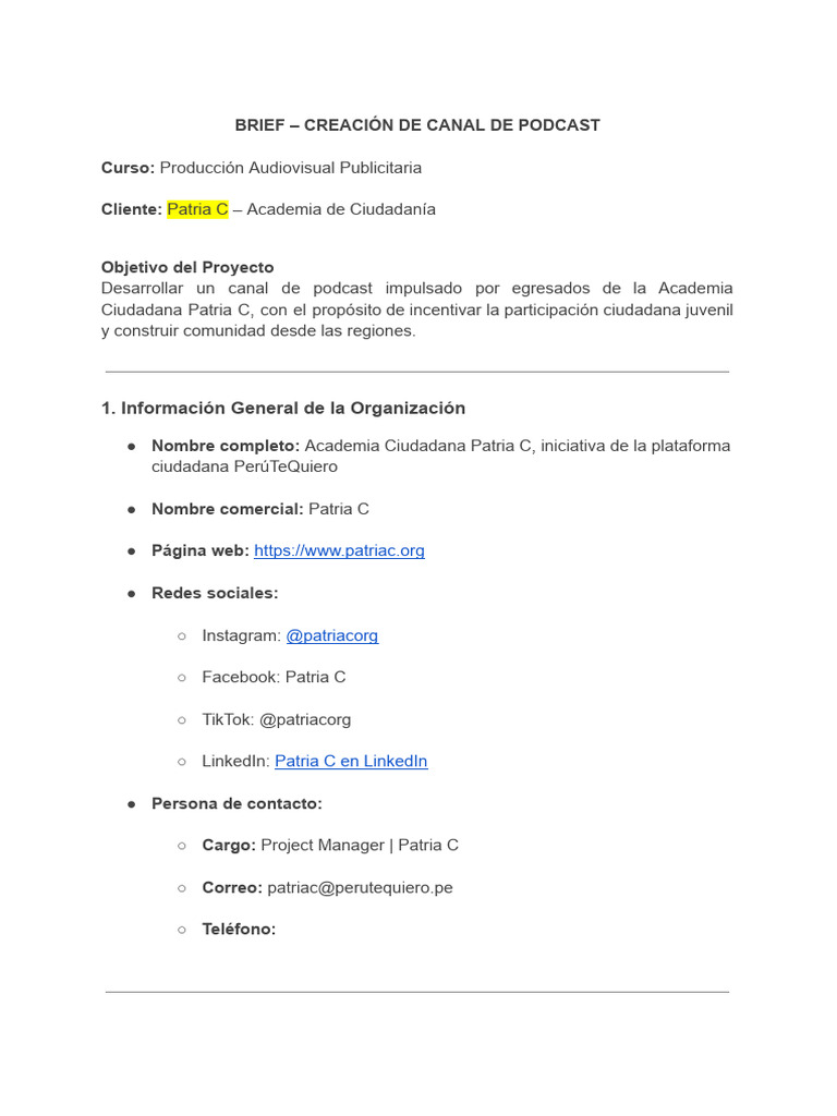 Brief Creación de Podcast | PDF | Participación pública