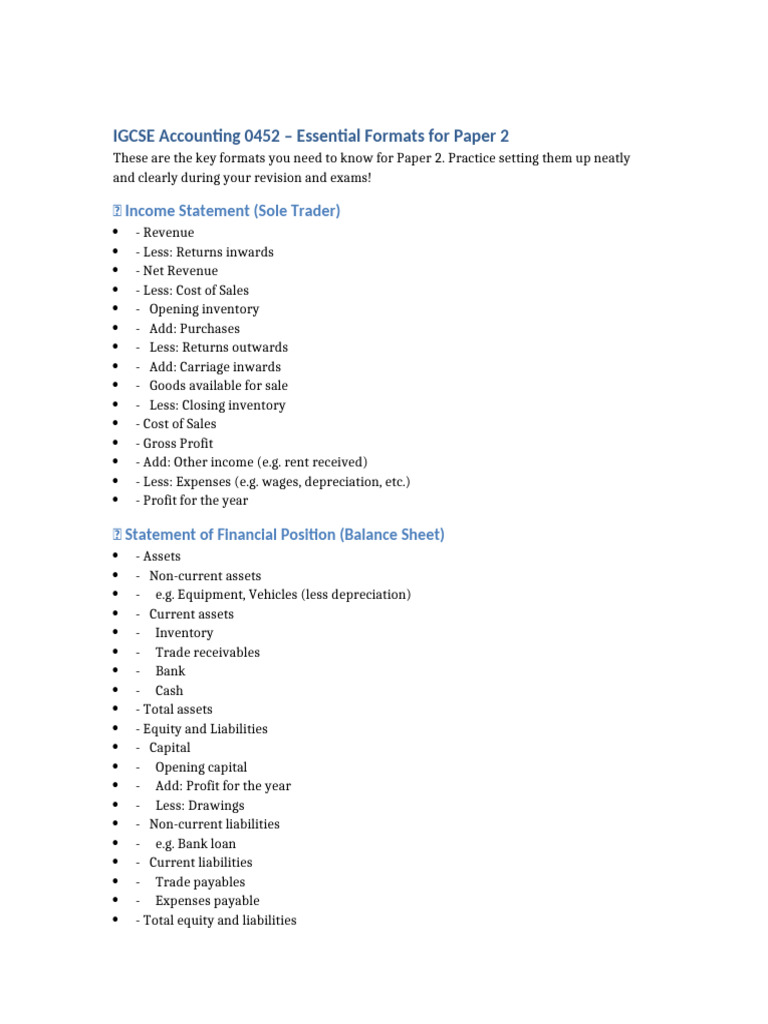Igcse Accounting Paper2 Formats Pdf