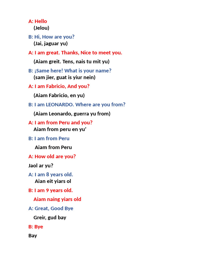 B: Hi, How Are You?: A: Hello | PDF