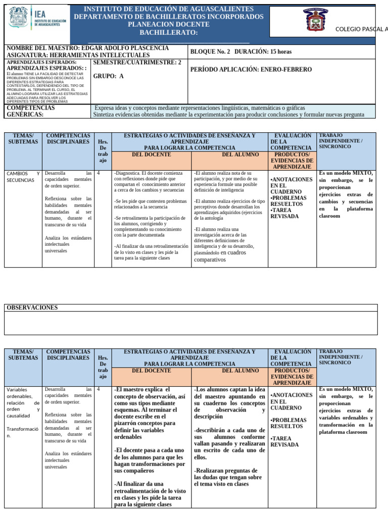 Planeacion 2 Hi 2do Cuatri | PDF | Enseñando | Maestros