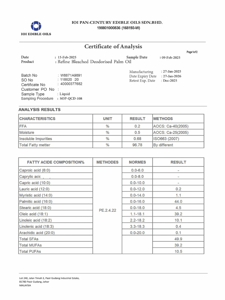 CoA-rbd Plam Oil Ioi | PDF