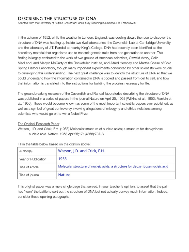 Reading Watson Crick Paper | PDF | Dna | James Watson