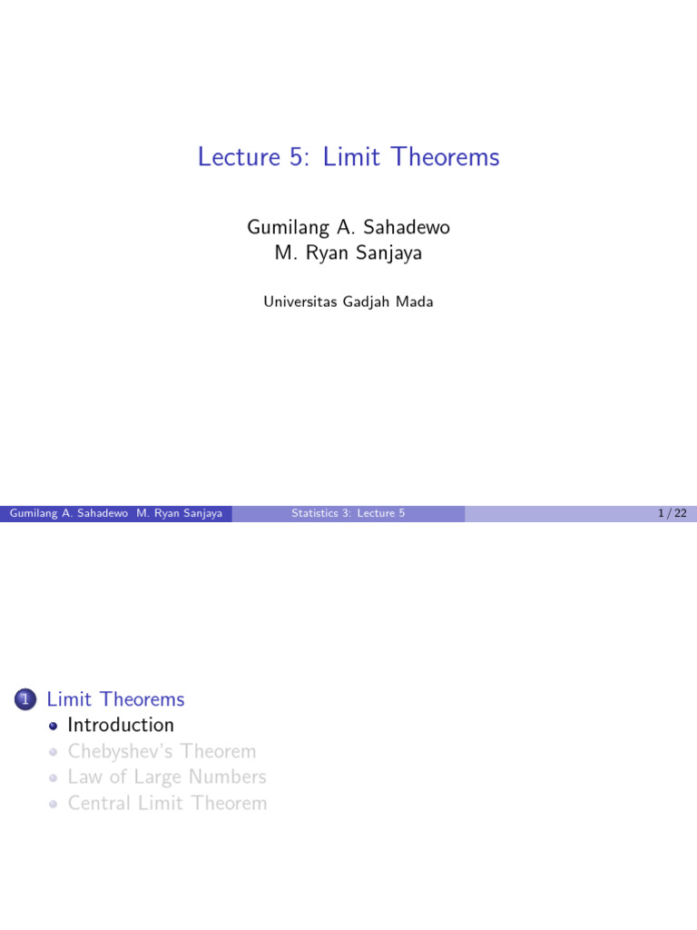 Limit Theorems in Statistics Lecture | PDF | Variance | Normal Distribution
