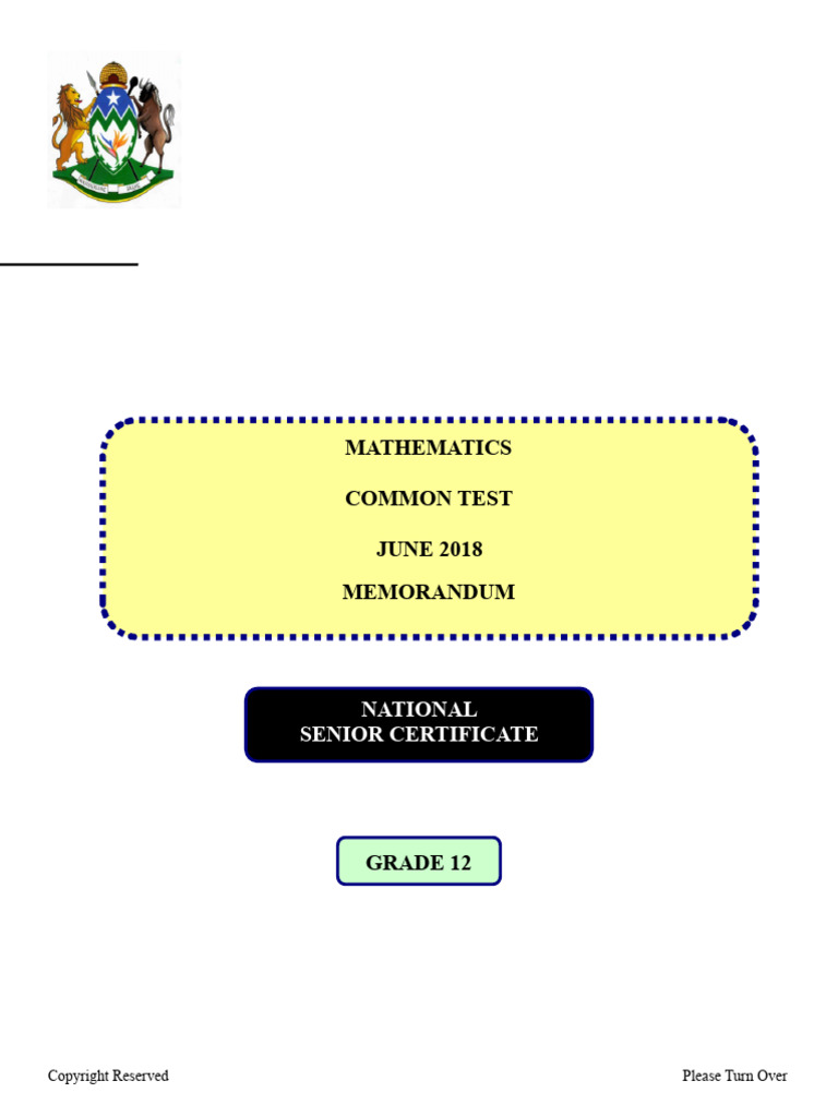 2018 Grade 12 Math June Paper 1 KZN MEMO | PDF | Mathematics | Algebra