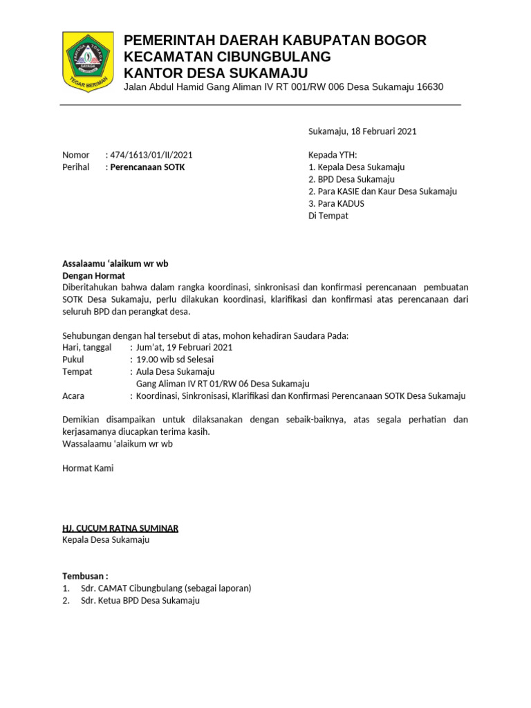 Undangan BPD (Perencanaan Sotk) | PDF