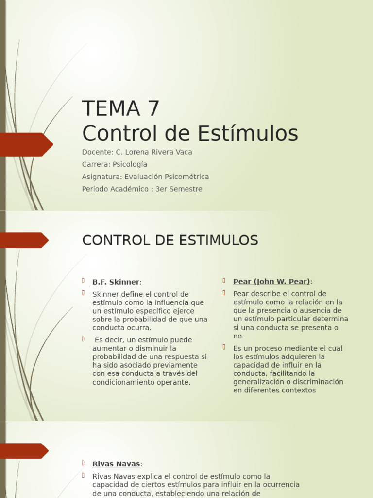Tema 7control de Estimulos | PDF | Comportamiento | Aprendizaje