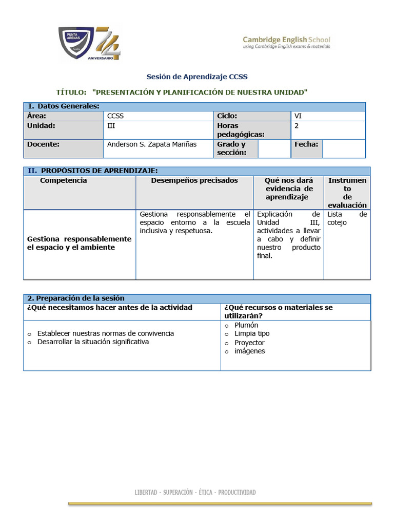 SESIÓN DE APRENDIZAJE 1 P. Unidad (90 ) - 1 A (CCSS) VF | PDF | Aprendizaje | Modificación de ...