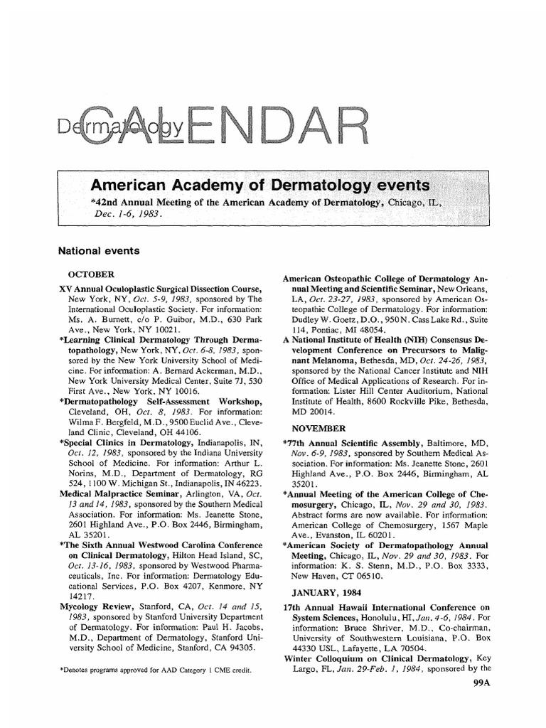Dermatology Calendar Ymjd | PDF | Doctor Of Medicine | Health Care