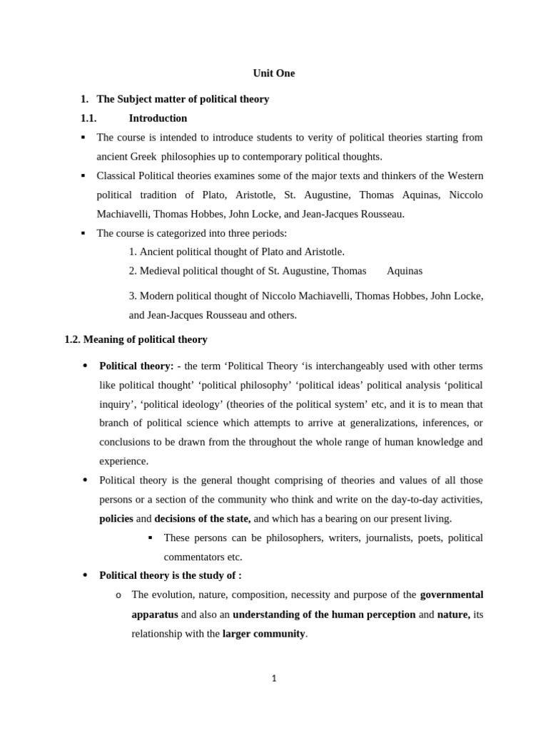 Unit One Classical Political Theory | PDF | Political Philosophy ...