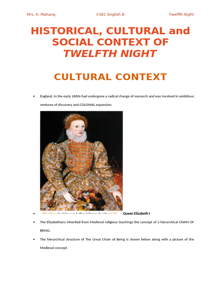 CLASS 3-Historical, Social and Cultural Context of Twelfth Night | PDF ...