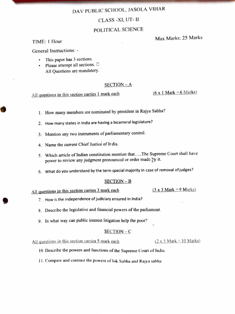 Class XI Political Science Unit Test Guide | PDF | Goat