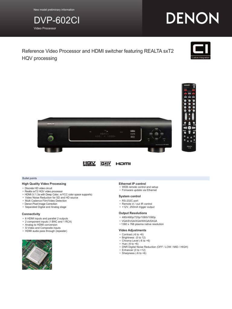 Dvp602ci Digital Video Processor | PDF | Hdmi | Video