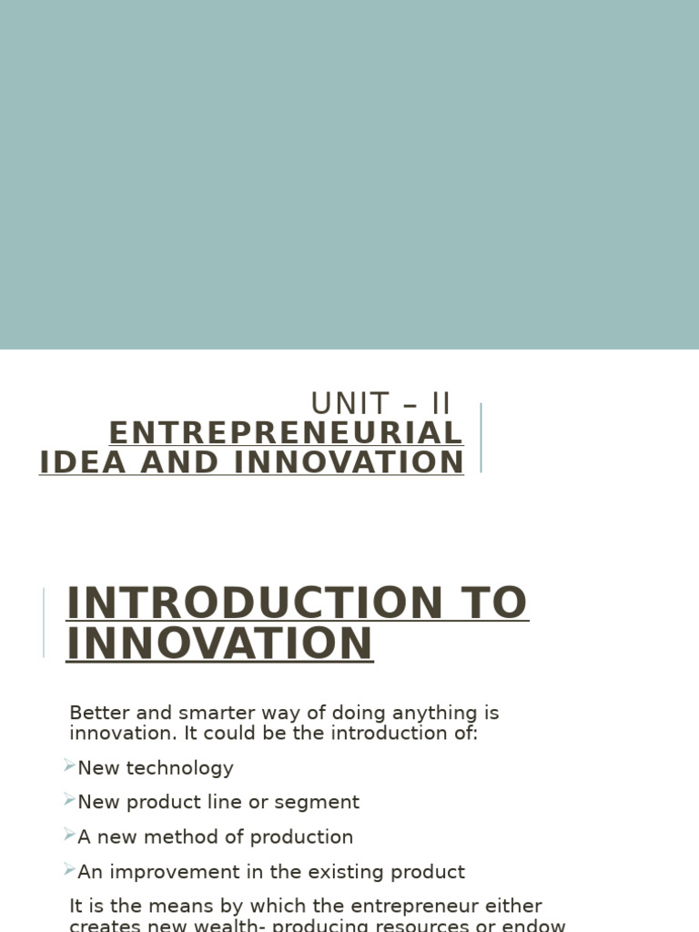 Innovation and Idea Generation in Entrepreneurship | PDF ...